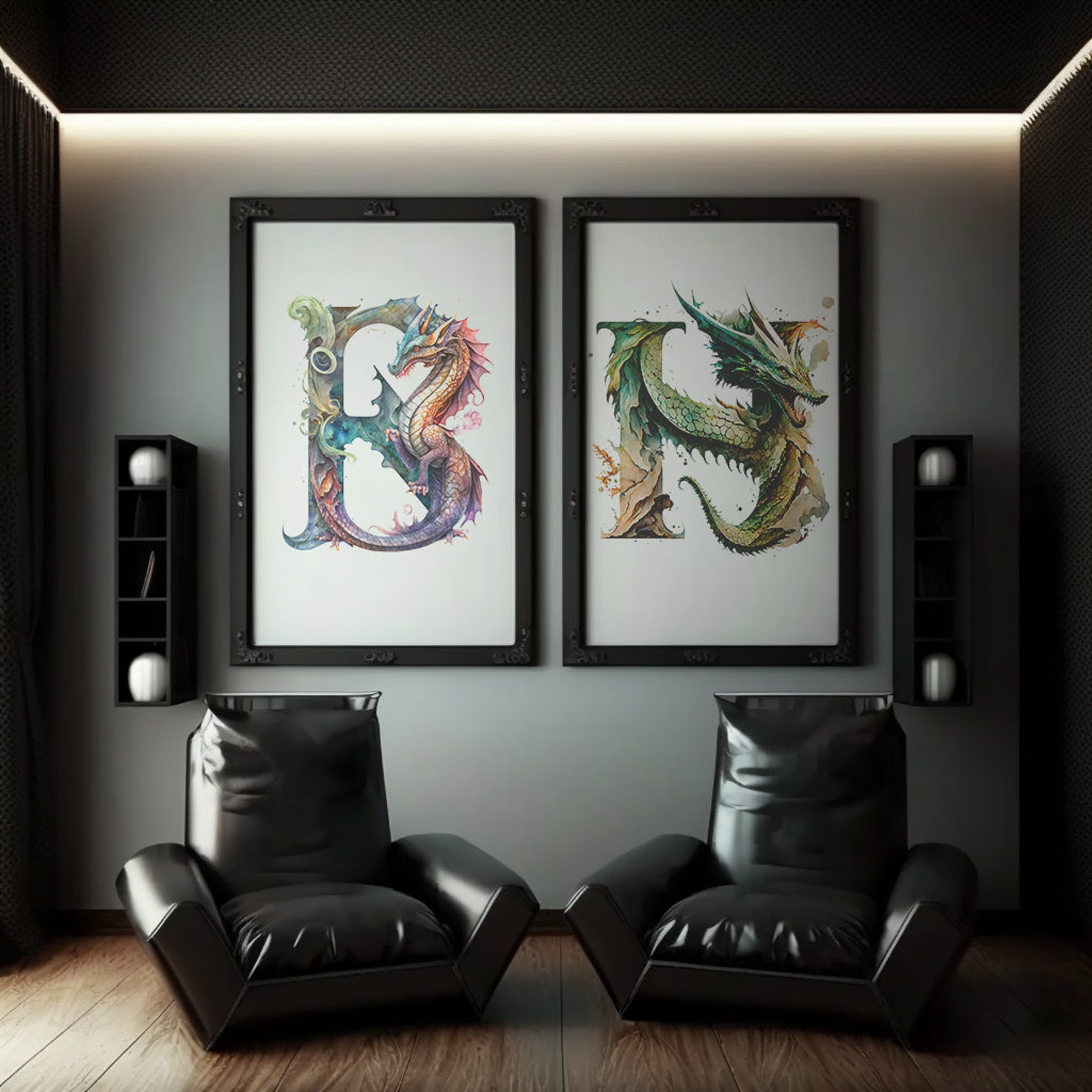 Dragon Themed Alphabet Clipart Watercolor Digital Print - Etsy