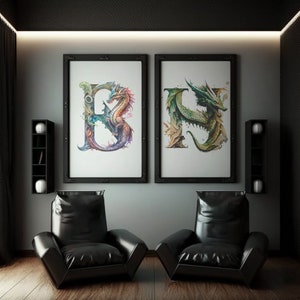 Dragon Themed Alphabet Clipart, Watercolor, Digital Print, Stickers ...