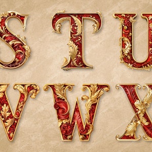 Regal Red & Gold Alphabet Clipart Bundle, Art Nouvea Letters ...