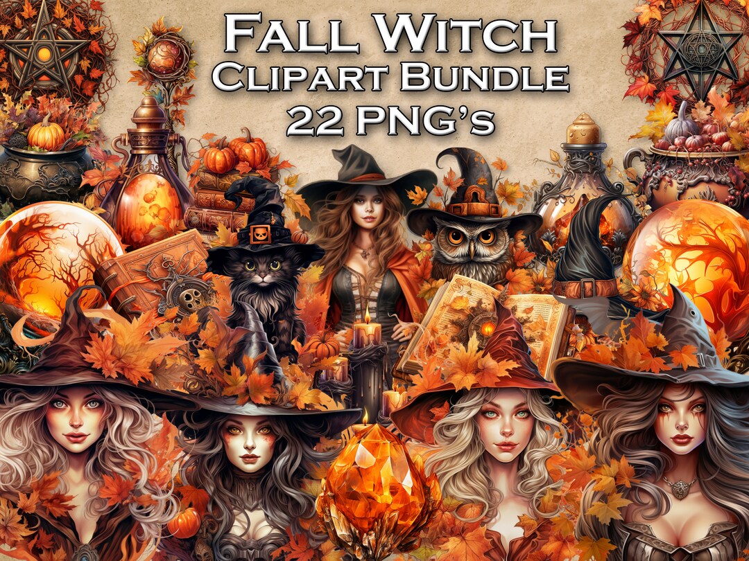 Fall Autumn Witch Clipart Bundle, Autumn Illustrations Clip Art ...