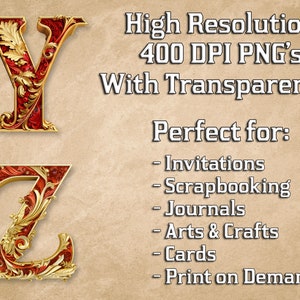 Regal Red & Gold Alphabet Clipart Bundle, Art Nouvea Letters ...