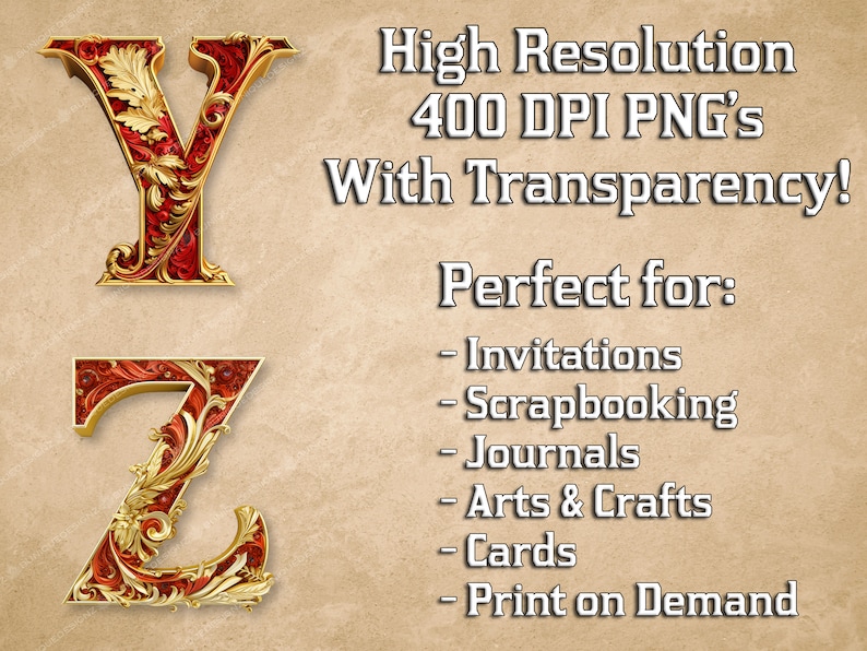 Regal Red & Gold Alphabet Clipart Bundle, Art Nouvea Letters ...