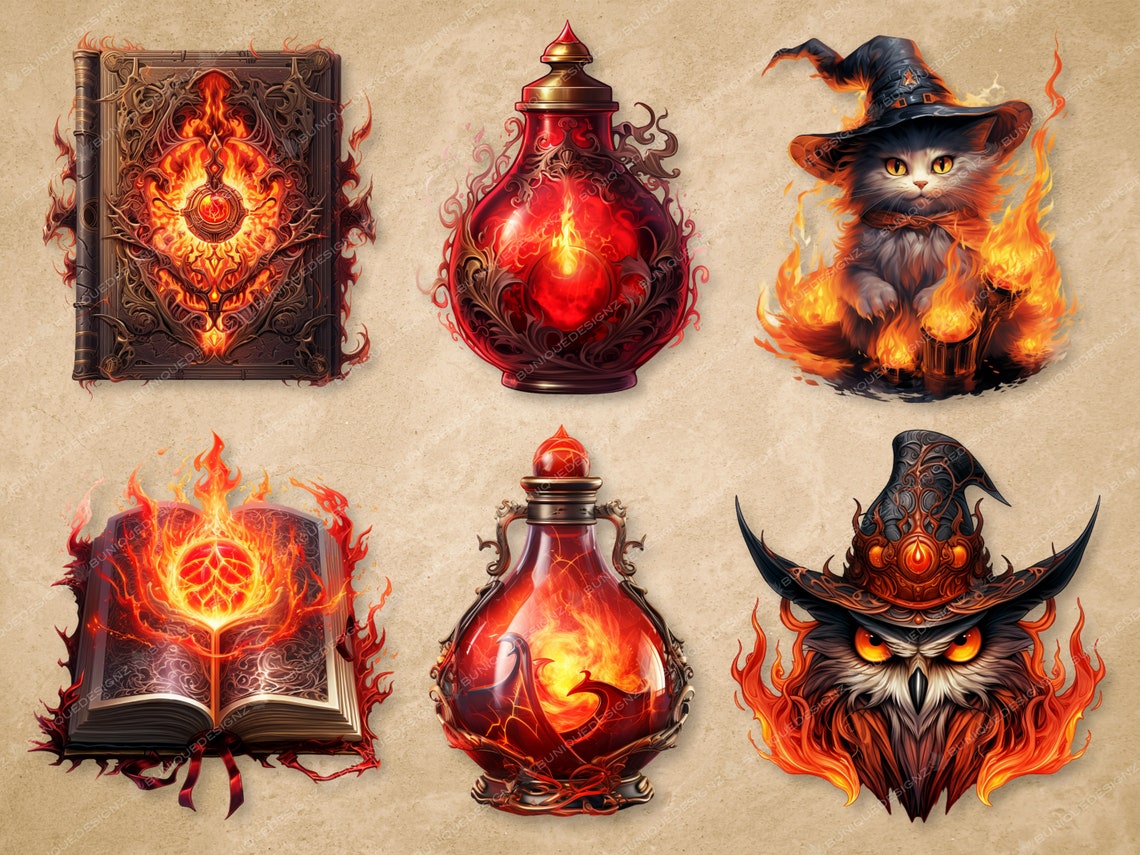 Fire Witch Clipart Set, Red Witch Clipart, Commercial Use Clip Art, 22 ...