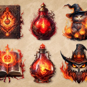 Fire Witch Clipart Set, Red Witch Clipart, Commercial Use Clip Art, 22 ...