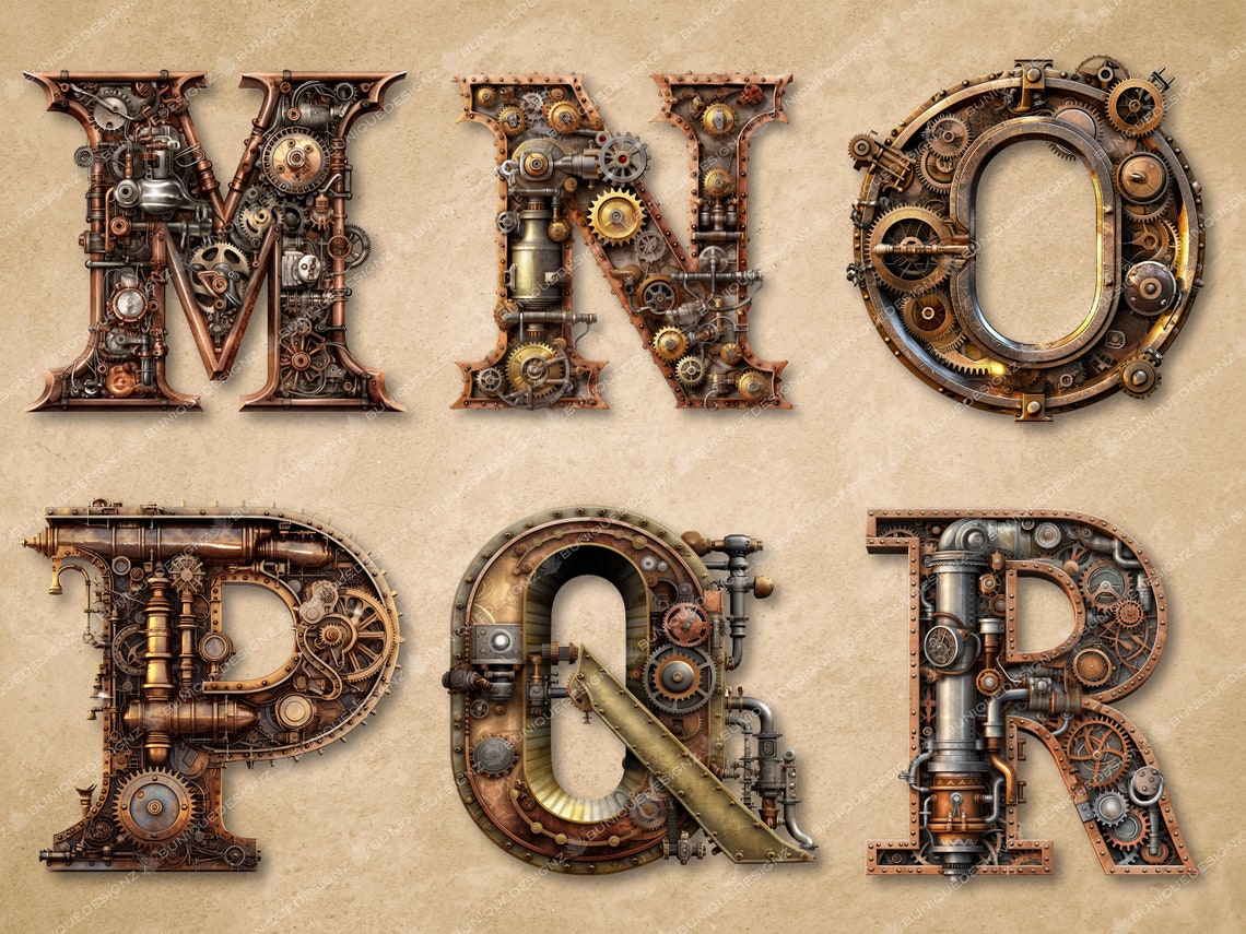 Steampunk Themed Alphabet Clipart Digital Print Scrapbook - Etsy