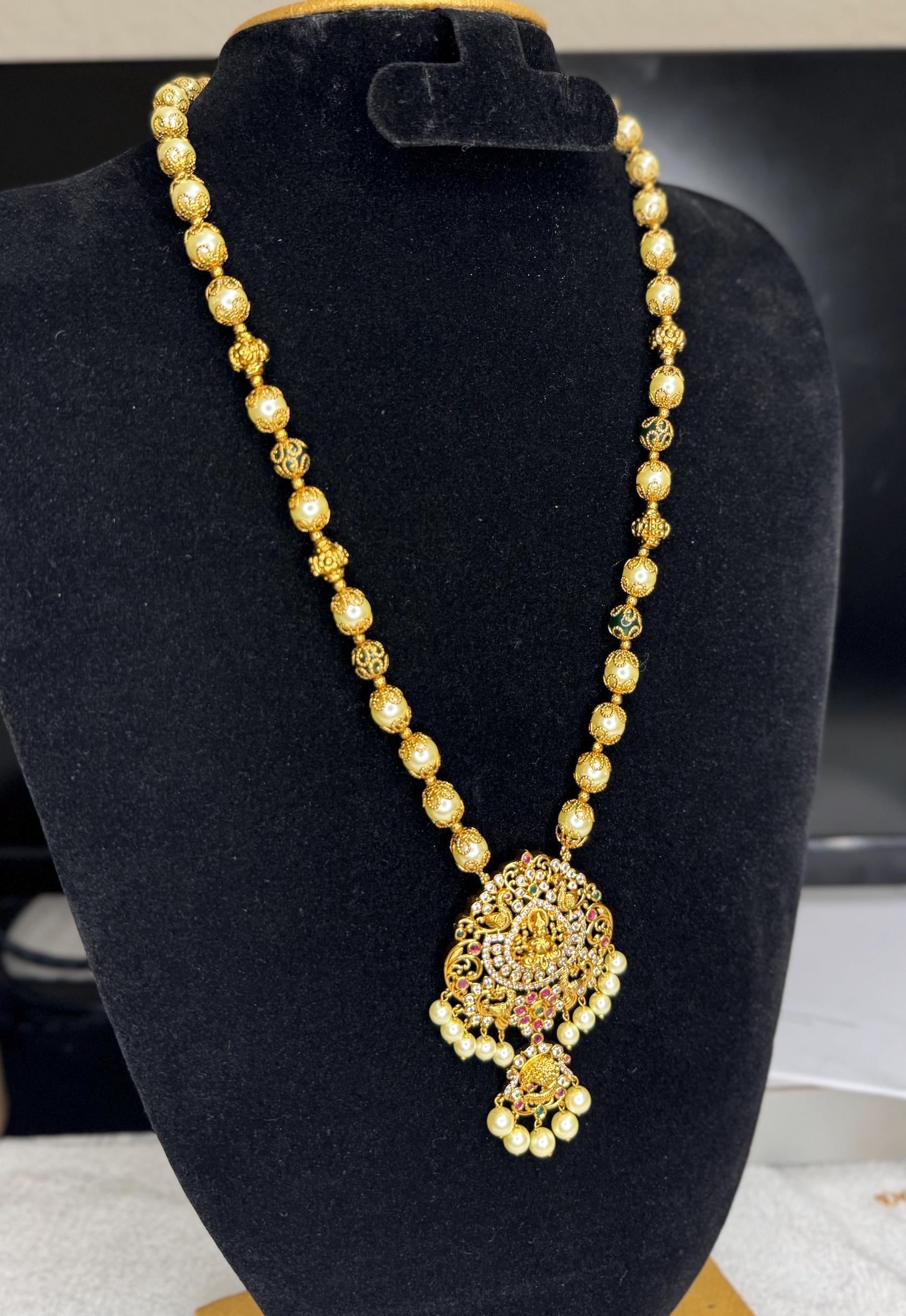 Puli Goru Long Necklace, Pearls, Gold Plated Elephant Pendant - Etsy