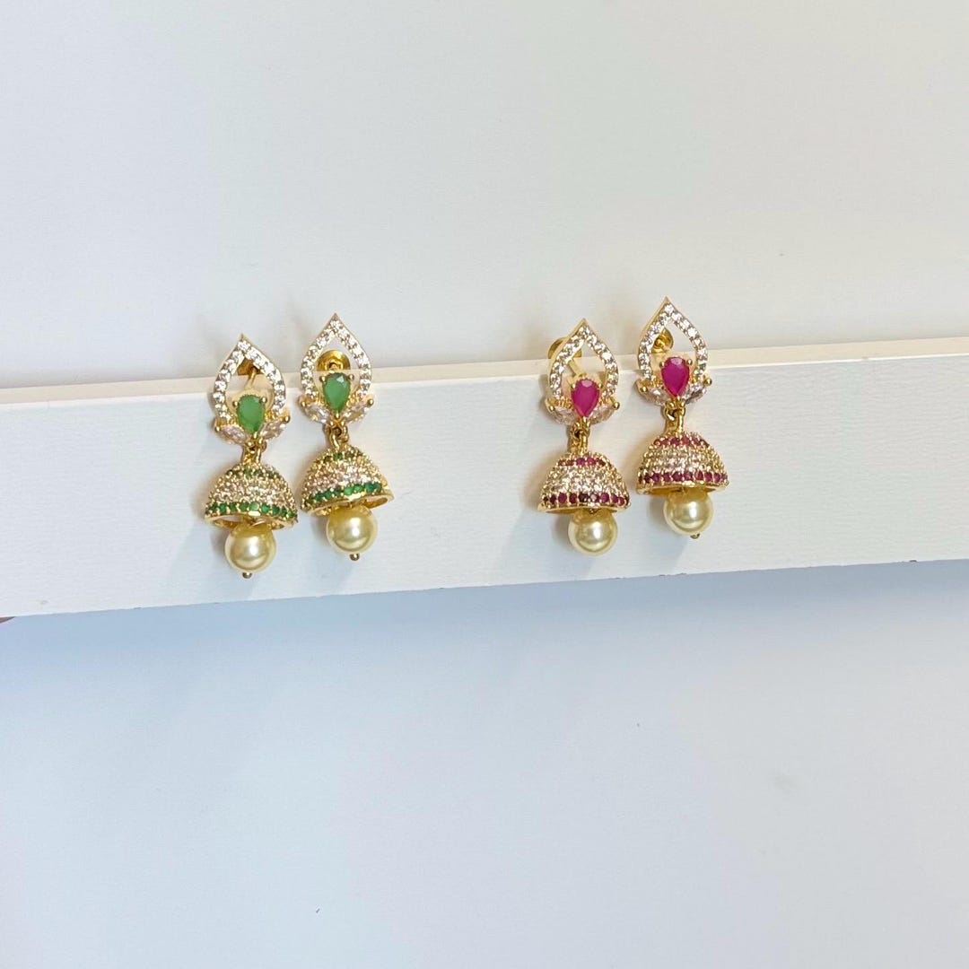 2 Pair Peacock Indian Chandbali and Dangle Earrings With Pearl Drops - Etsy