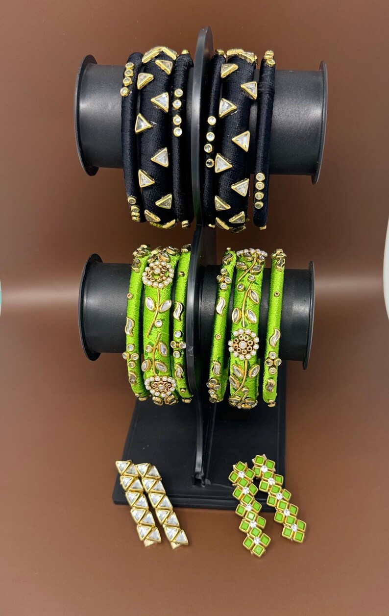 Silk Thread Bangles | 6 Bangle Set | Kundan Jewelry | Party Wear ...