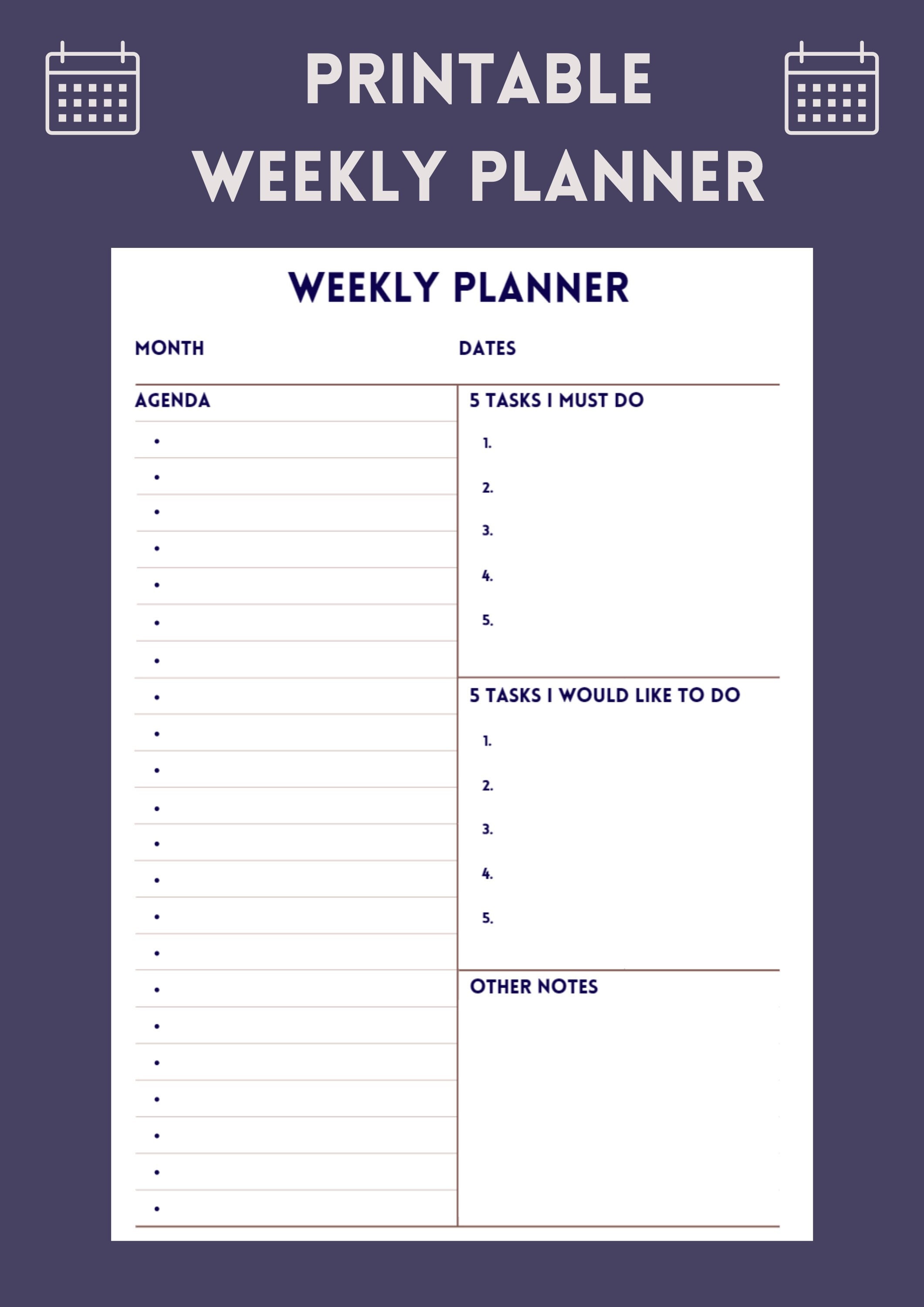 Printable Weekly Planner Minimal and Focused - Etsy