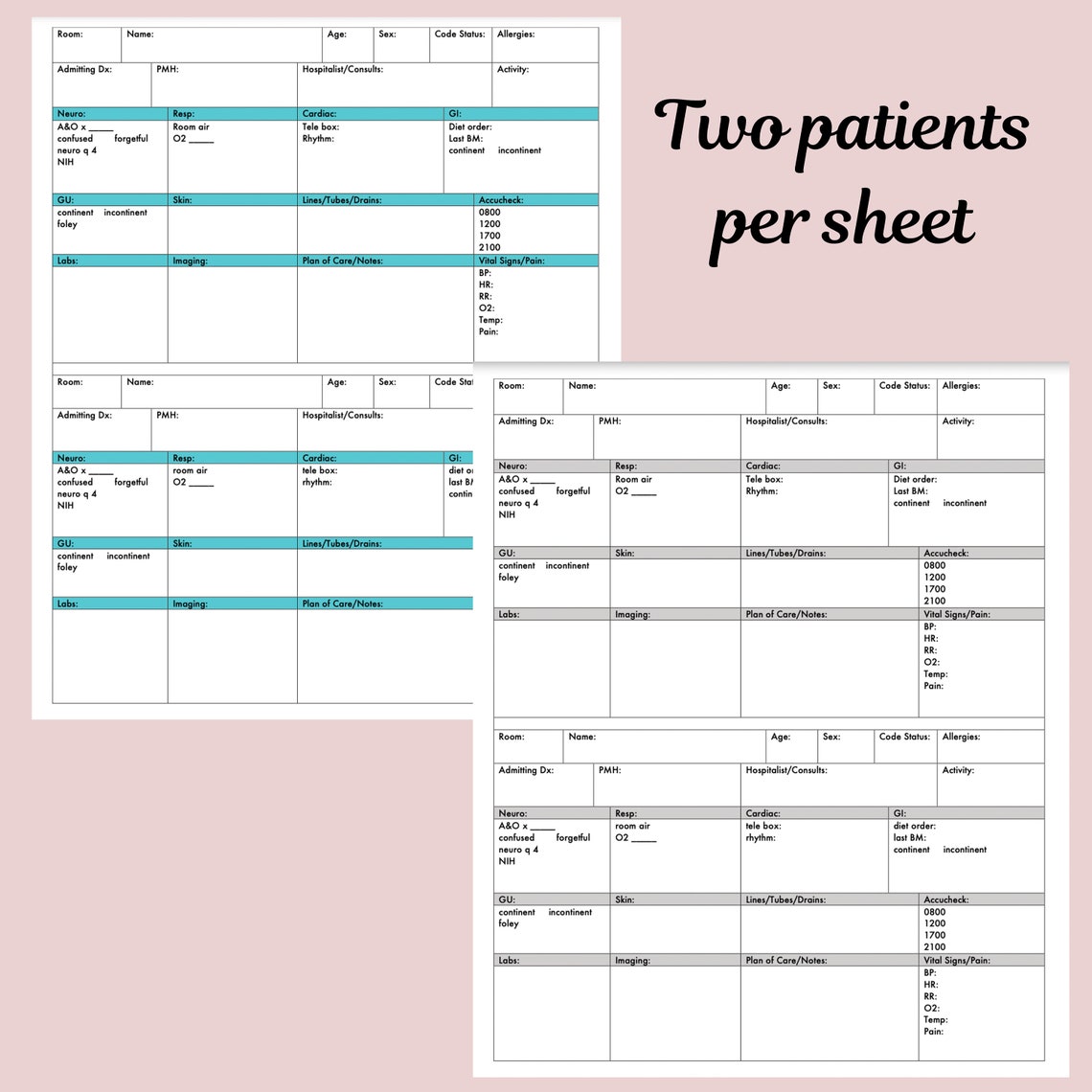 Nurse Report Sheet 2 Patient Report Sheet Medsurg Report Sheet Tele ...