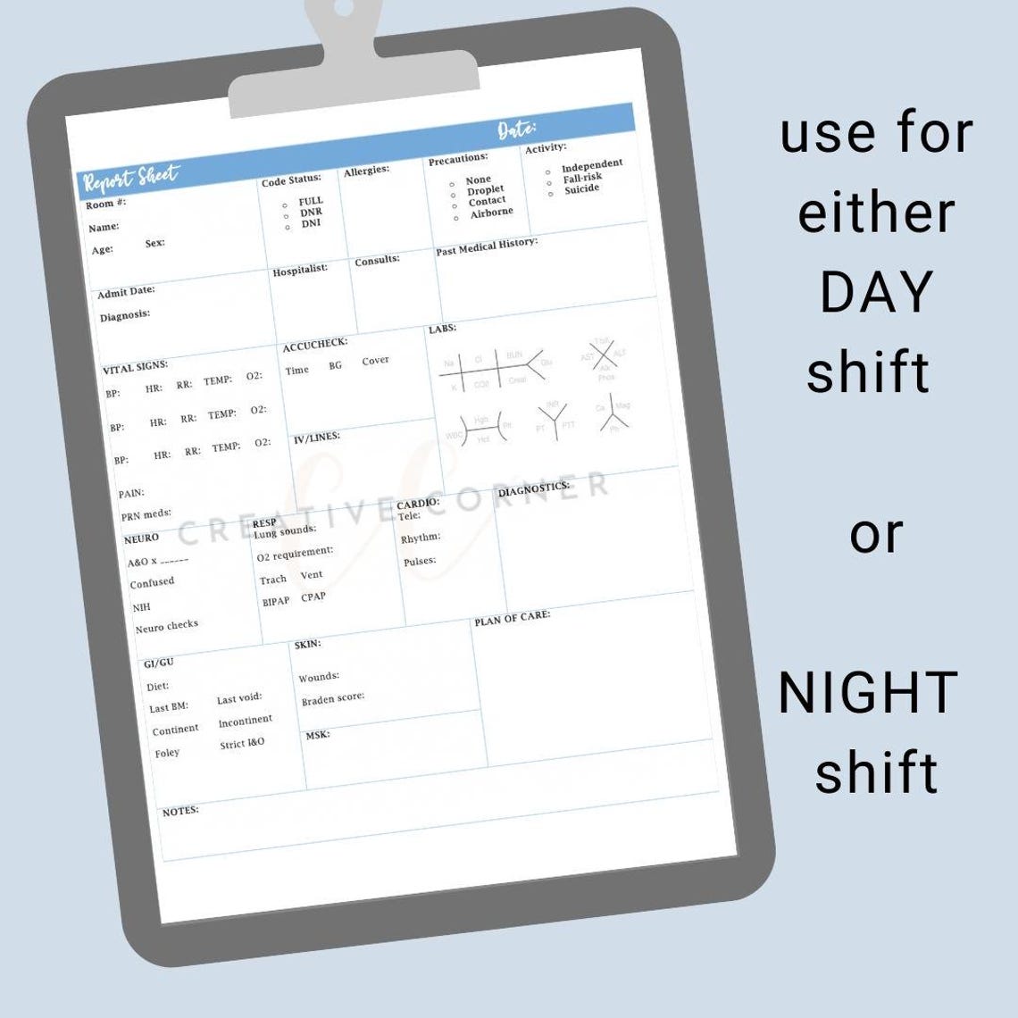 Nurse Report Sheet, Nursing Report Template, Nurse Shift Report, Nurse ...