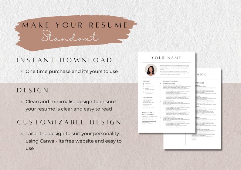 Professional Resume Template With Photo for Canva - Etsy