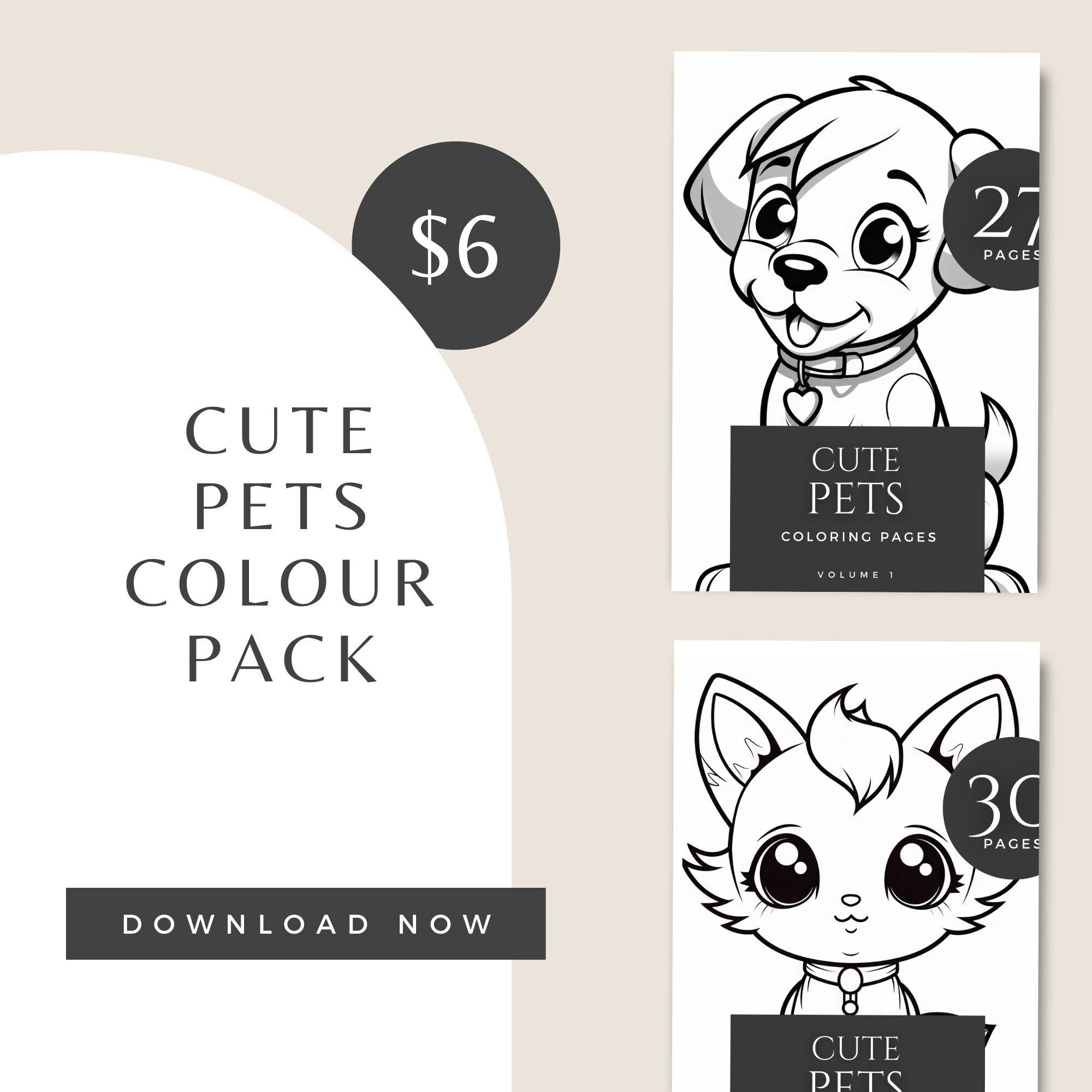 Cute Pets Colouring Pages 2 Book Pack - Etsy