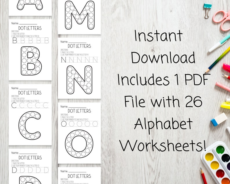Alphabet Dot Art Worksheets: Handwriting Practice (digital Download) - Etsy