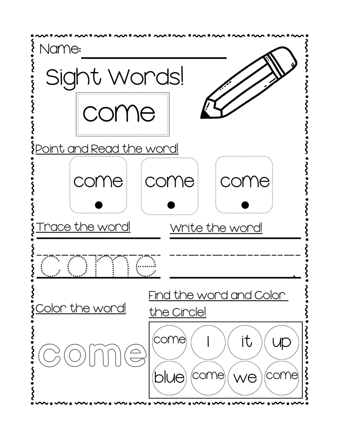 40 Sight Words Printable Worksheets Dolch Pre Primer Words Preschool ...