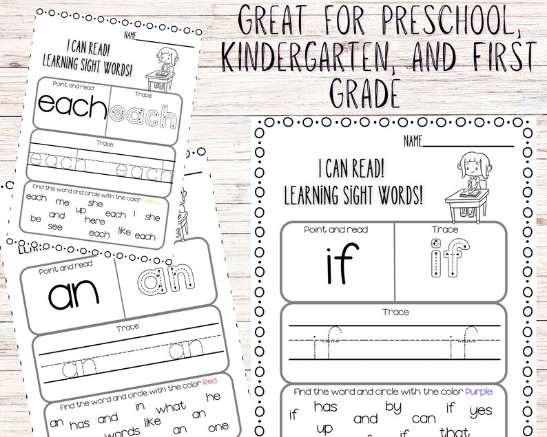 Sight Words Worksheets Kindergarten First Grade Writing Spelling ...