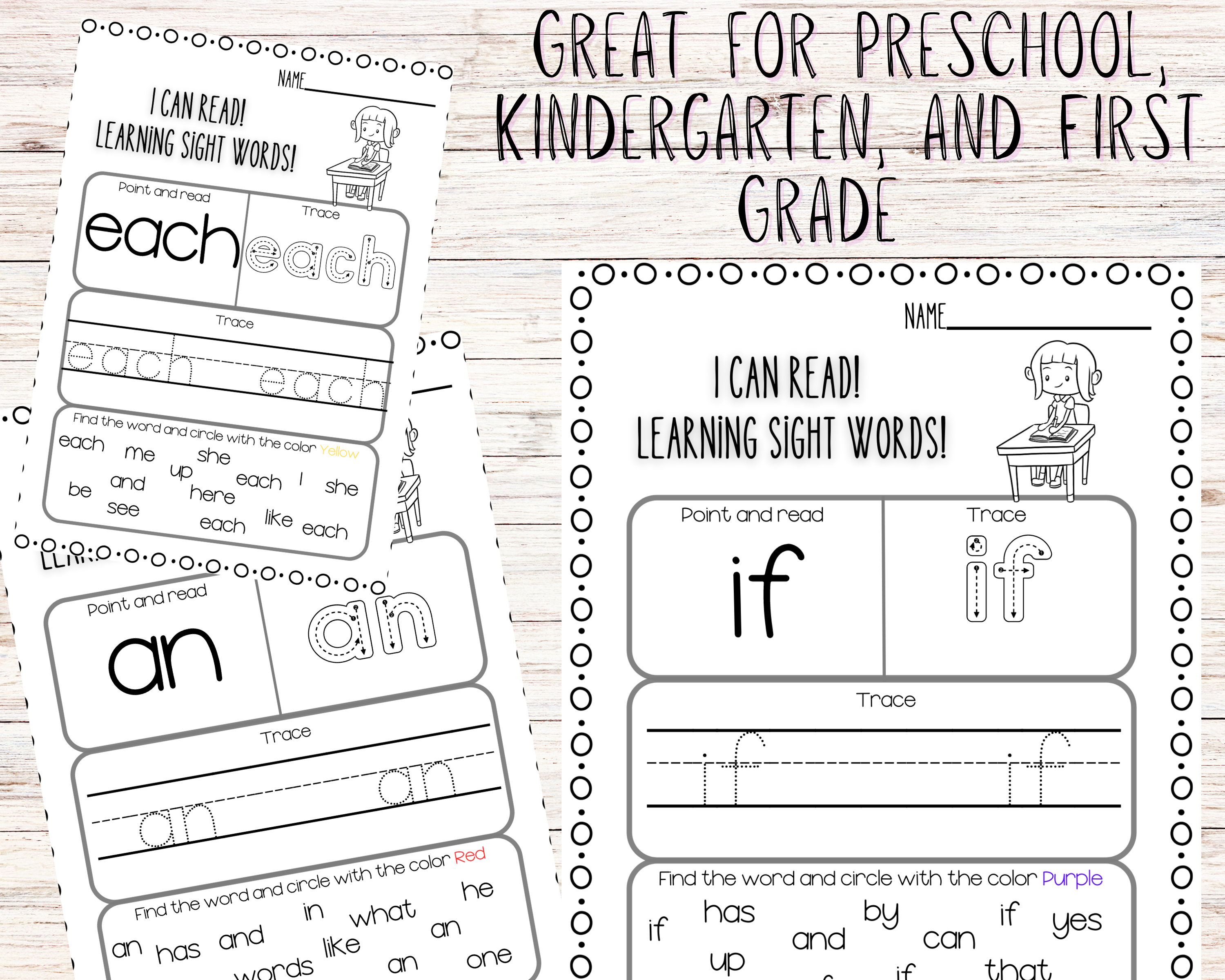 Sight Words Worksheets Kindergarten First Grade Writing Spelling ...