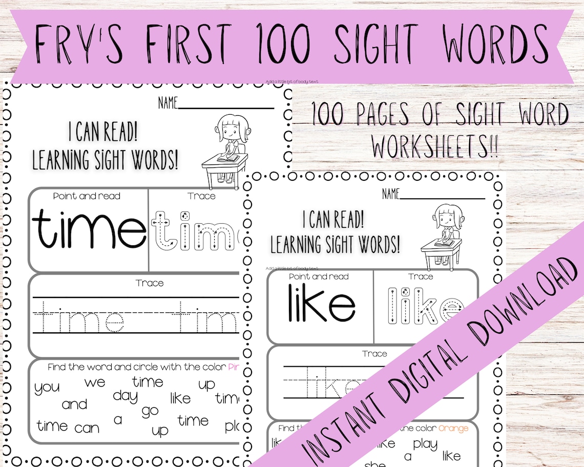 Sight Words Worksheets Kindergarten First Grade Writing Spelling ...