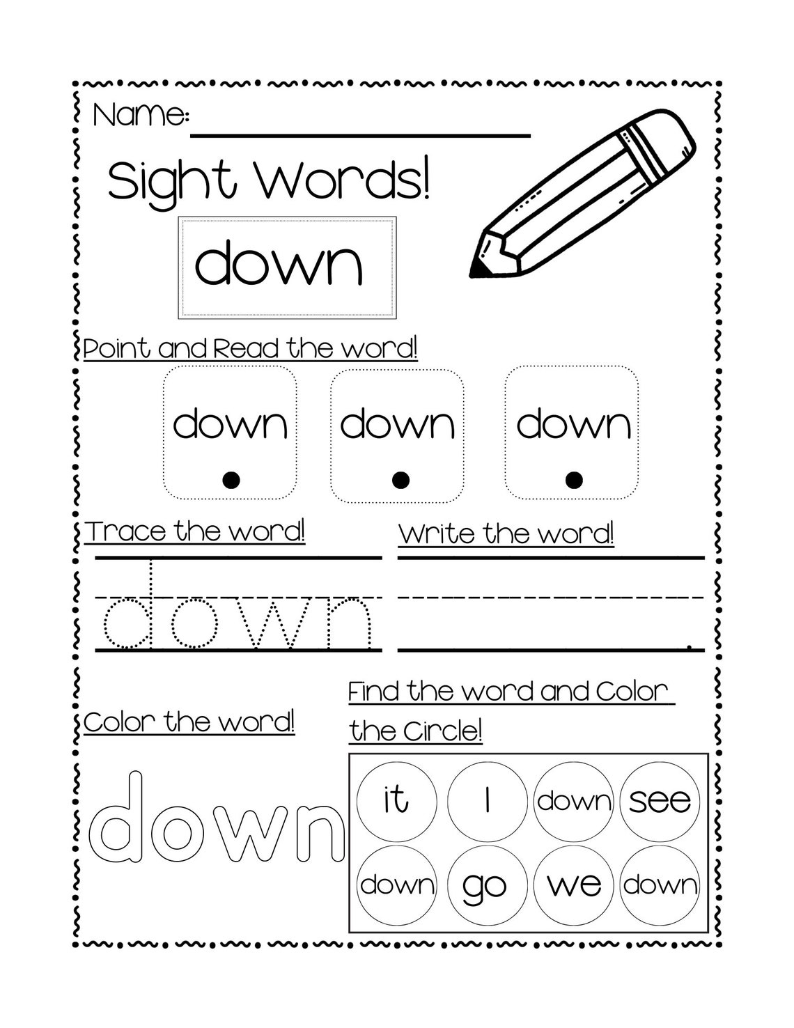 40 Sight Words Printable Worksheets Dolch Pre Primer Words Preschool ...