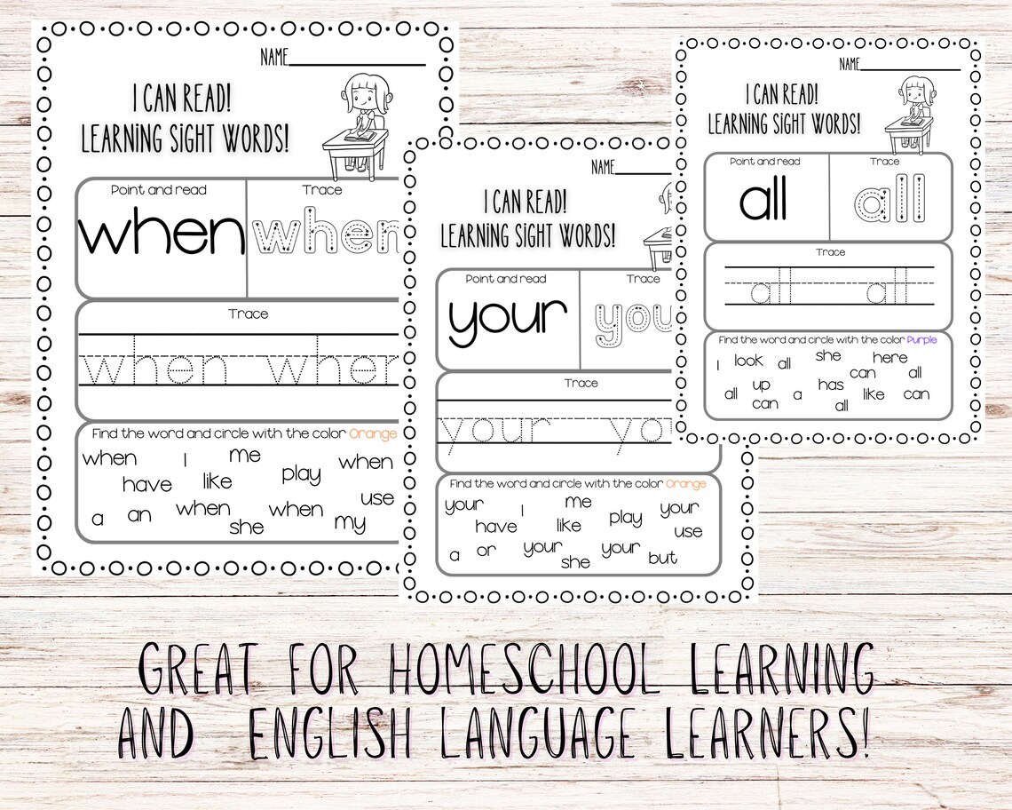 Sight Words Worksheets Kindergarten First Grade Writing Spelling ...