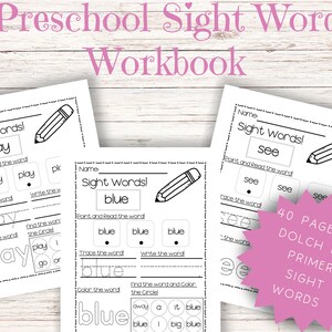 40 Sight Words Printable Worksheets Dolch Pre Primer Words Preschool ...