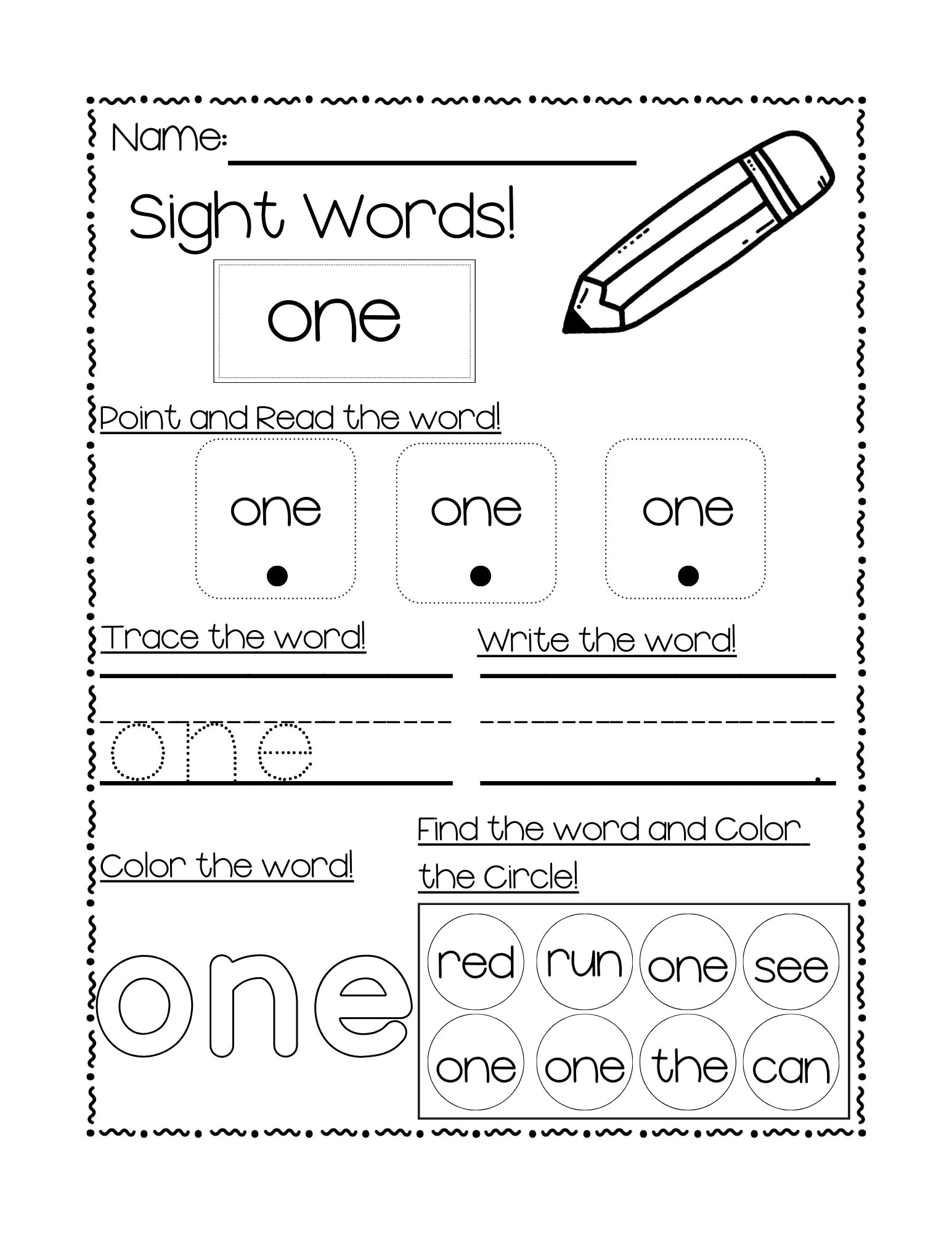 40 Sight Words Printable Worksheets Dolch Pre Primer Words Preschool ...