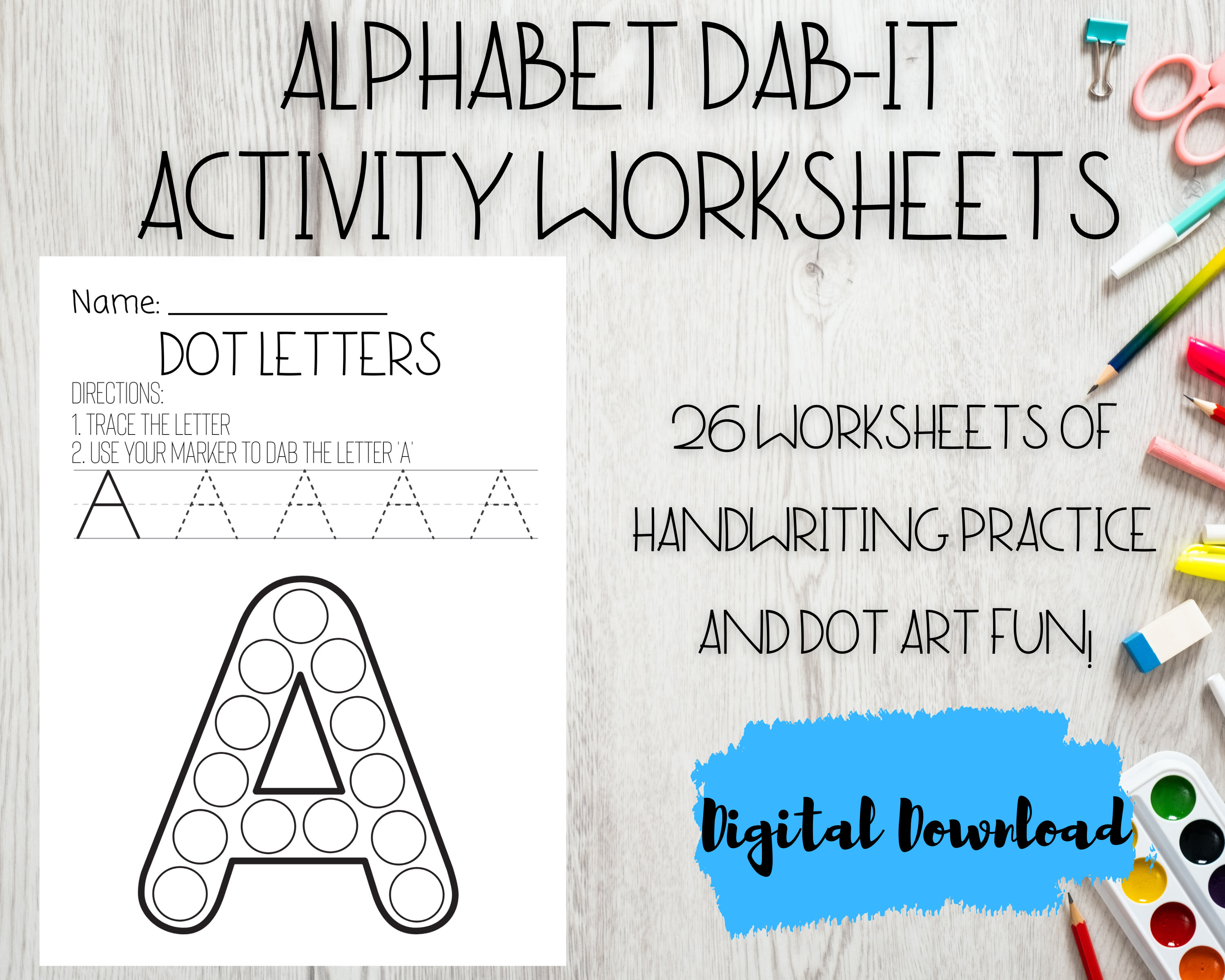 Alphabet Dot Art Worksheets: Handwriting Practice (digital Download) - Etsy