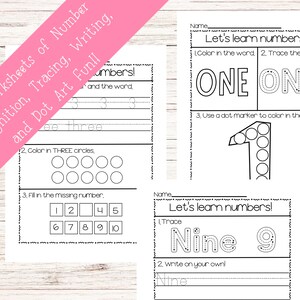 30 Number Dot Art Numbers Kindergarten Worksheets Practice Tracing ...