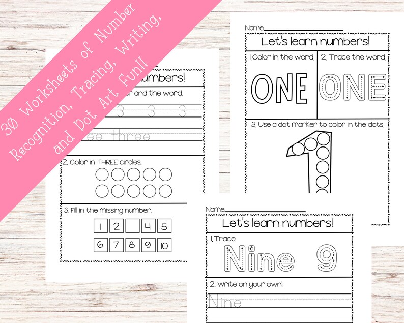 30 Number Dot Art Numbers Kindergarten Worksheets Practice Tracing ...
