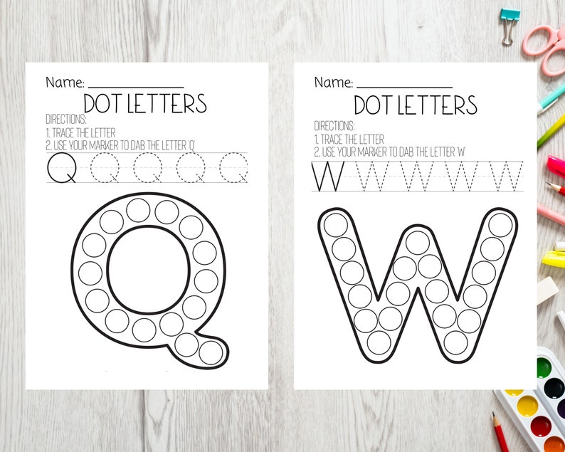 Alphabet Dot Art Worksheets: Handwriting Practice (digital Download) - Etsy
