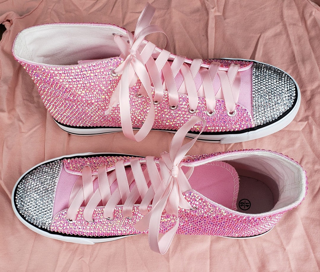 Custom Rhinestone Shoes Hand Stoned Sneakers Blinged Out Sparkly Pink ...