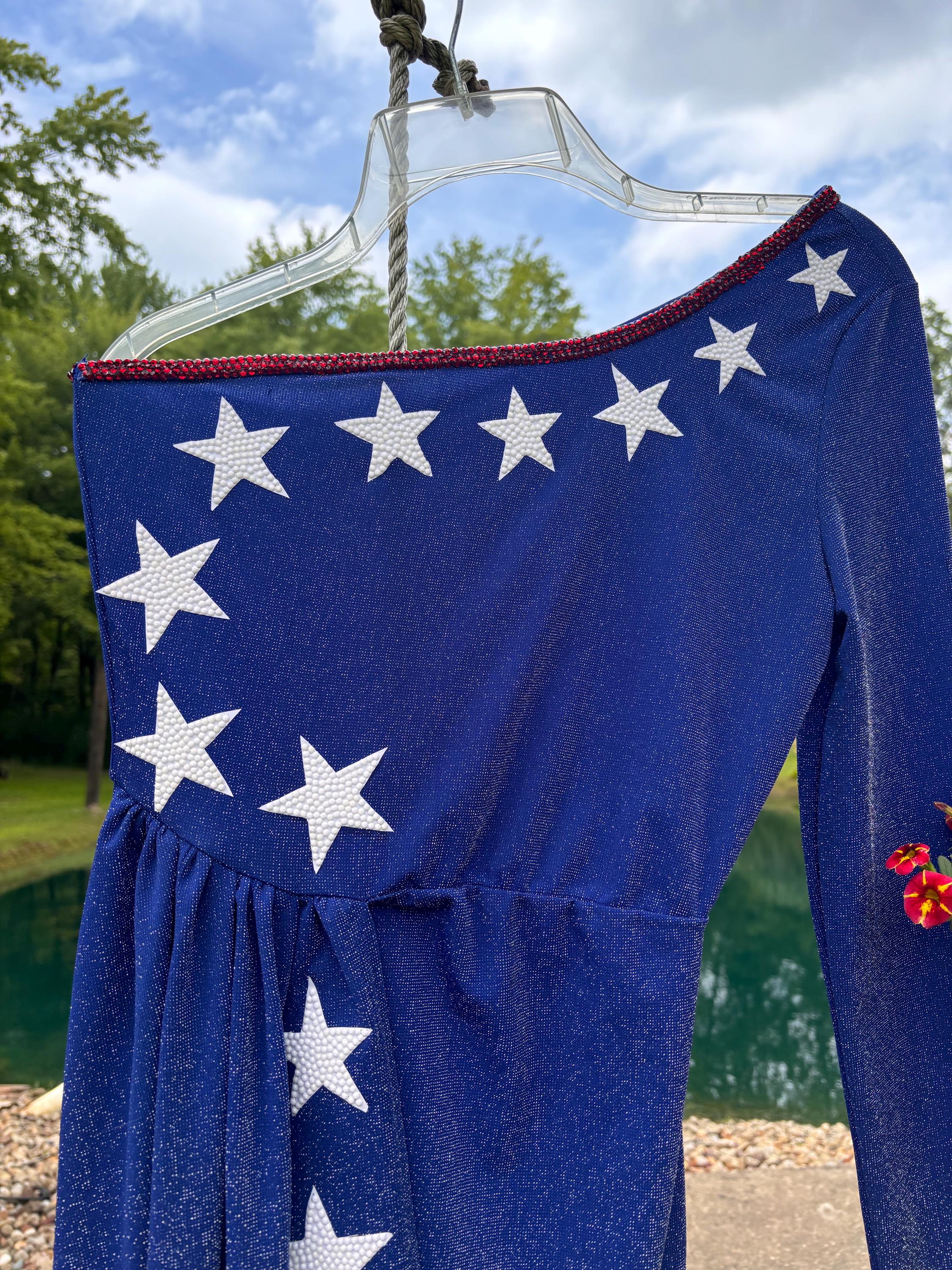 Custom Hand Stoned Patriotic Dress Red White and Blue Rhinestones White ...