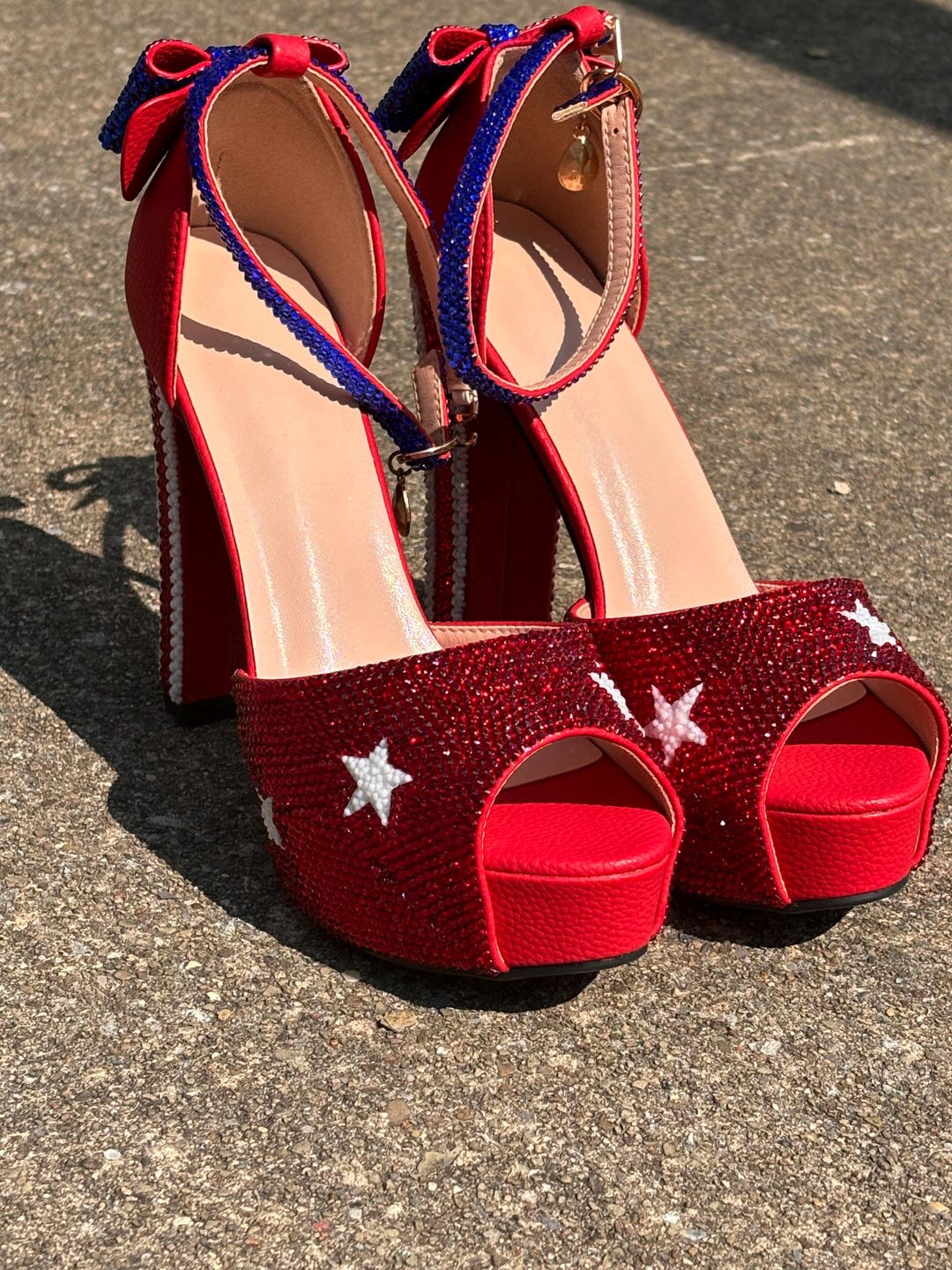 Custom Rhinestone High Heels Red White and Blue Patriotic Stars and ...