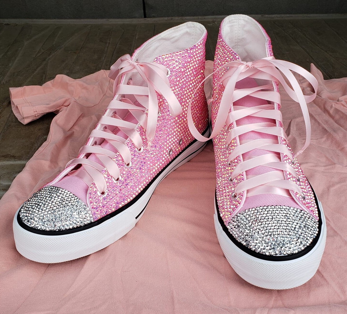 Custom Rhinestone Shoes Hand Stoned Sneakers Blinged Out Sparkly Pink ...