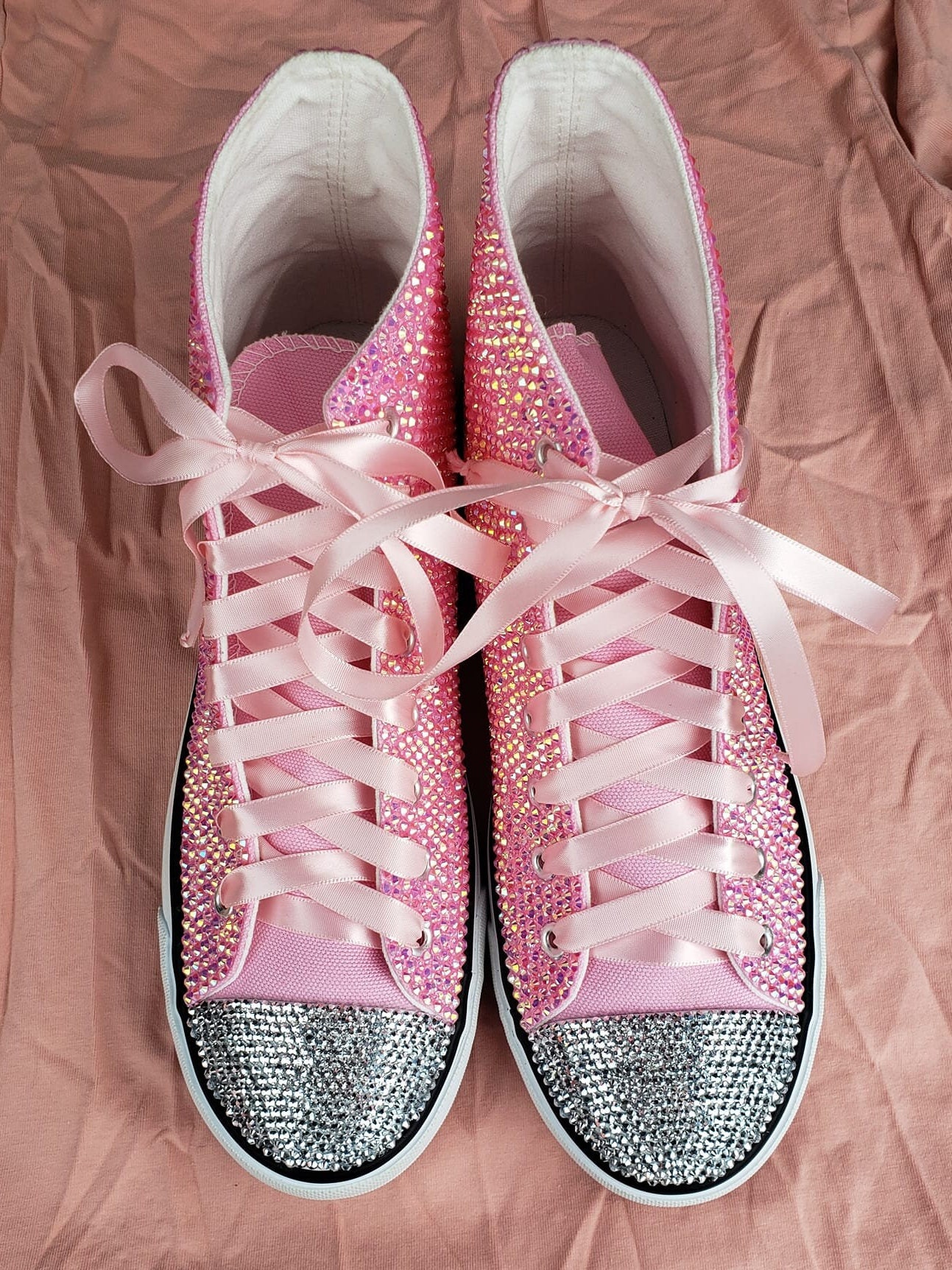 Custom Rhinestone Shoes Hand Stoned Sneakers Blinged Out Sparkly Pink ...