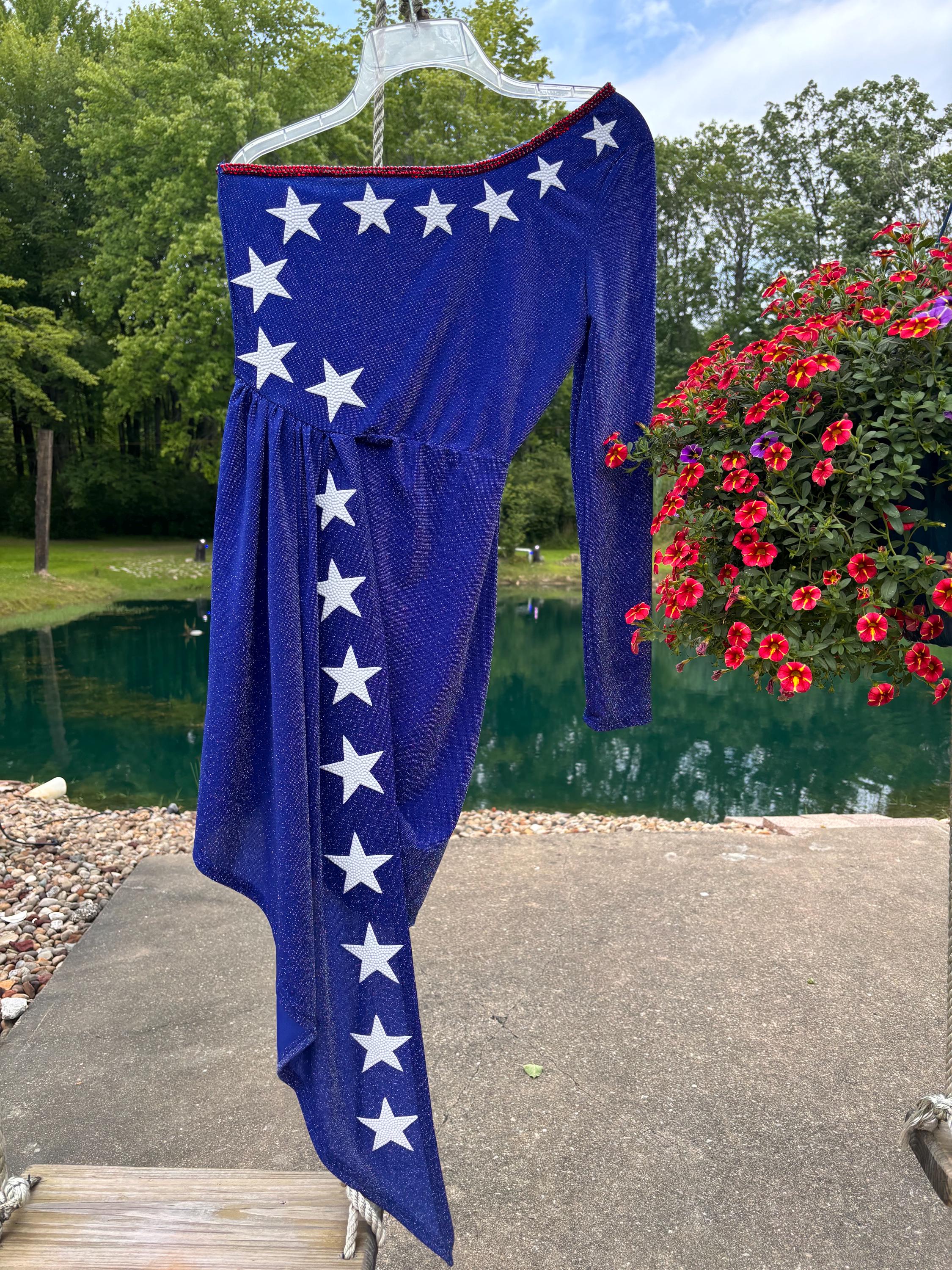 Custom Hand Stoned Patriotic Dress Red White and Blue Rhinestones White ...