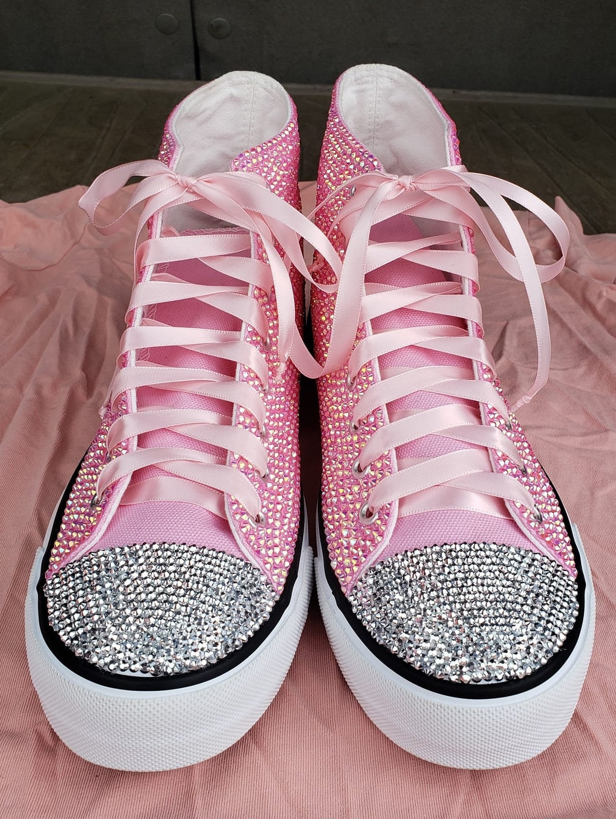Custom Rhinestone Shoes Hand Stoned Sneakers Blinged Out Sparkly Pink ...