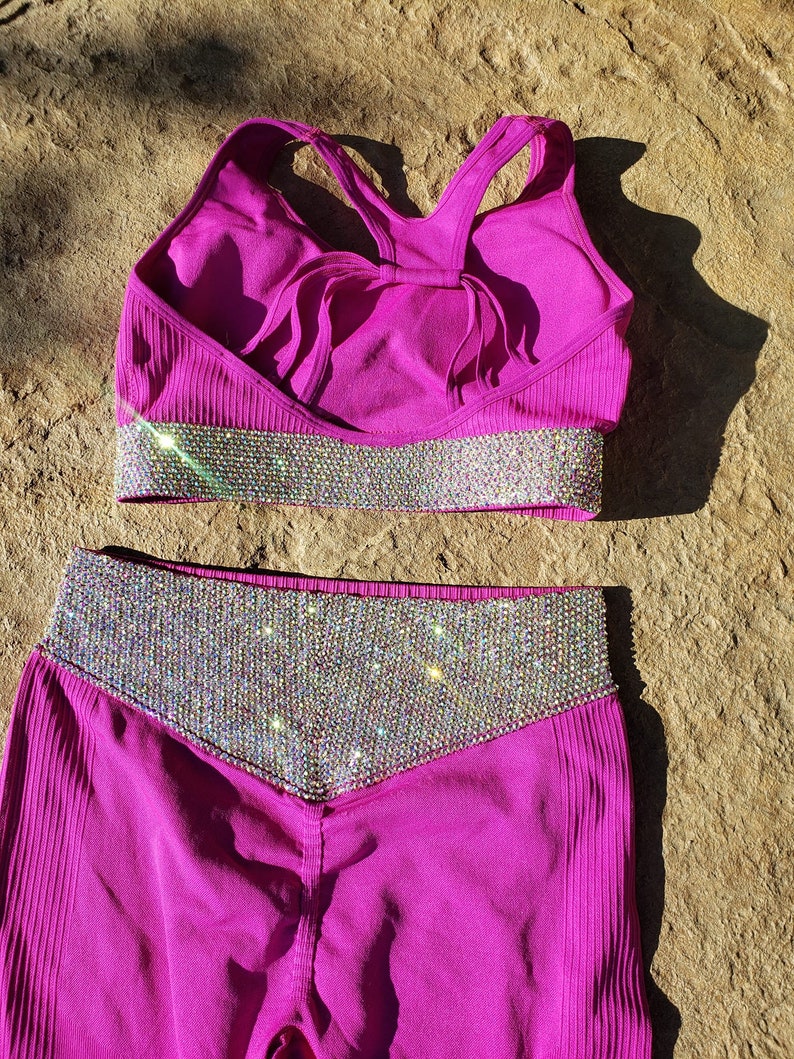 Custom Hand Stoned Fitness Wear Leggings & Sports Bra Aurora Borealis ...