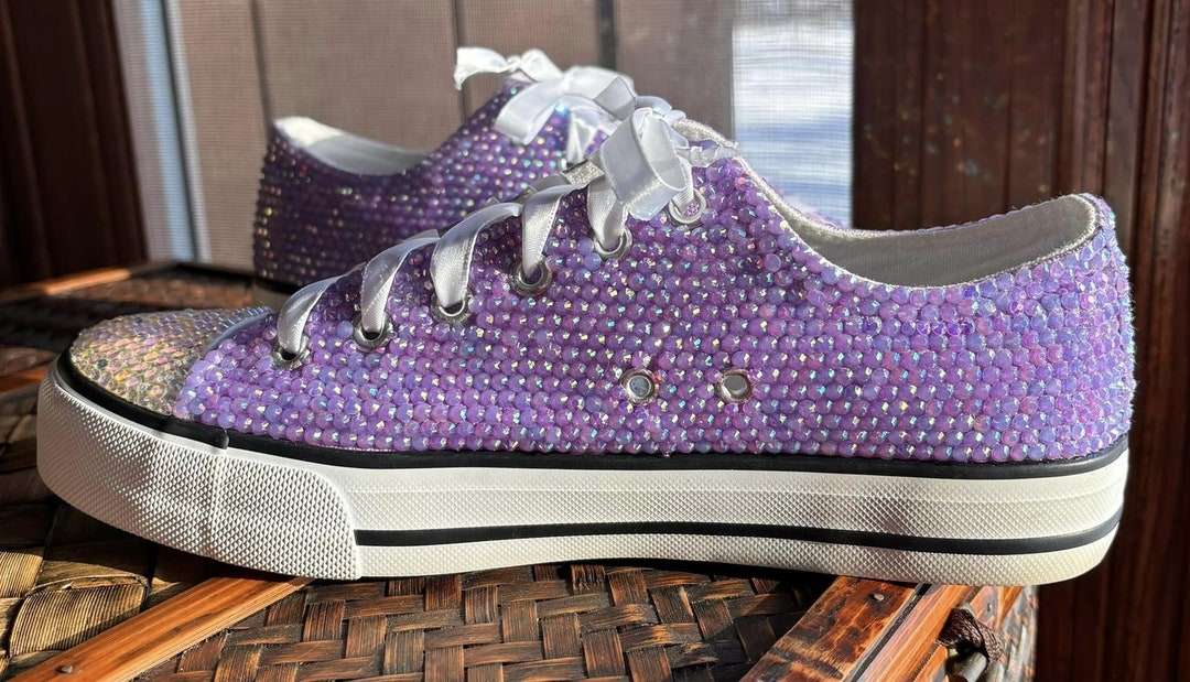 Custom Shoes Rhinestones Hand Stoned Low Top Canvas Sneakers Blinged ...