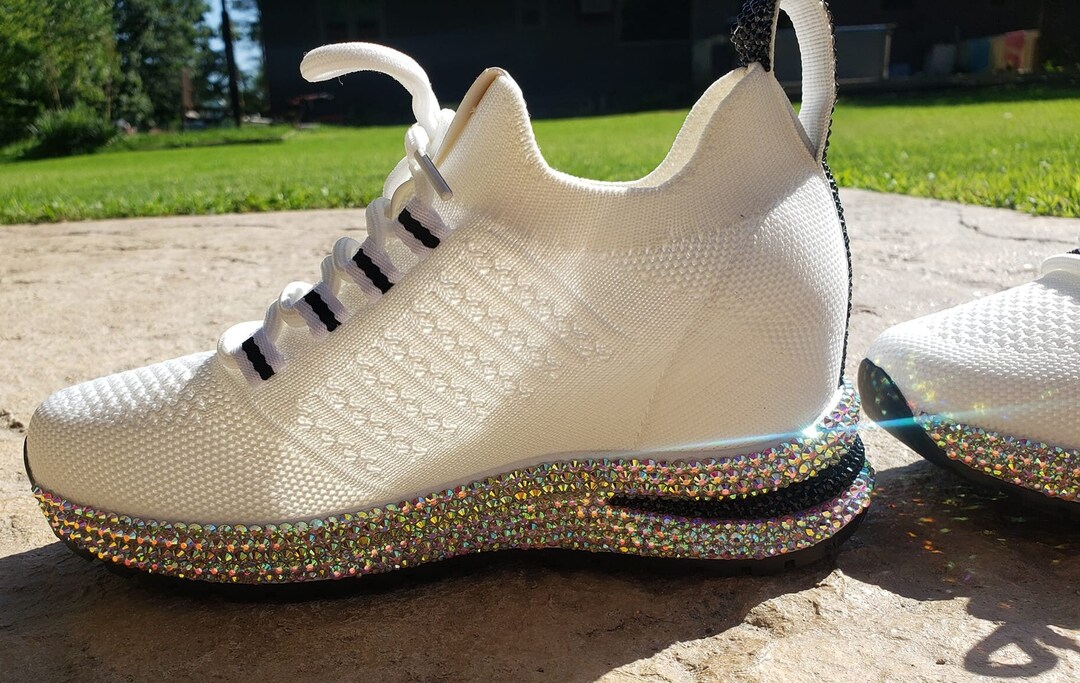 New Custom Rhinestone Shoes Hand Stoned Low Wedge Sneakers Blinged Out ...