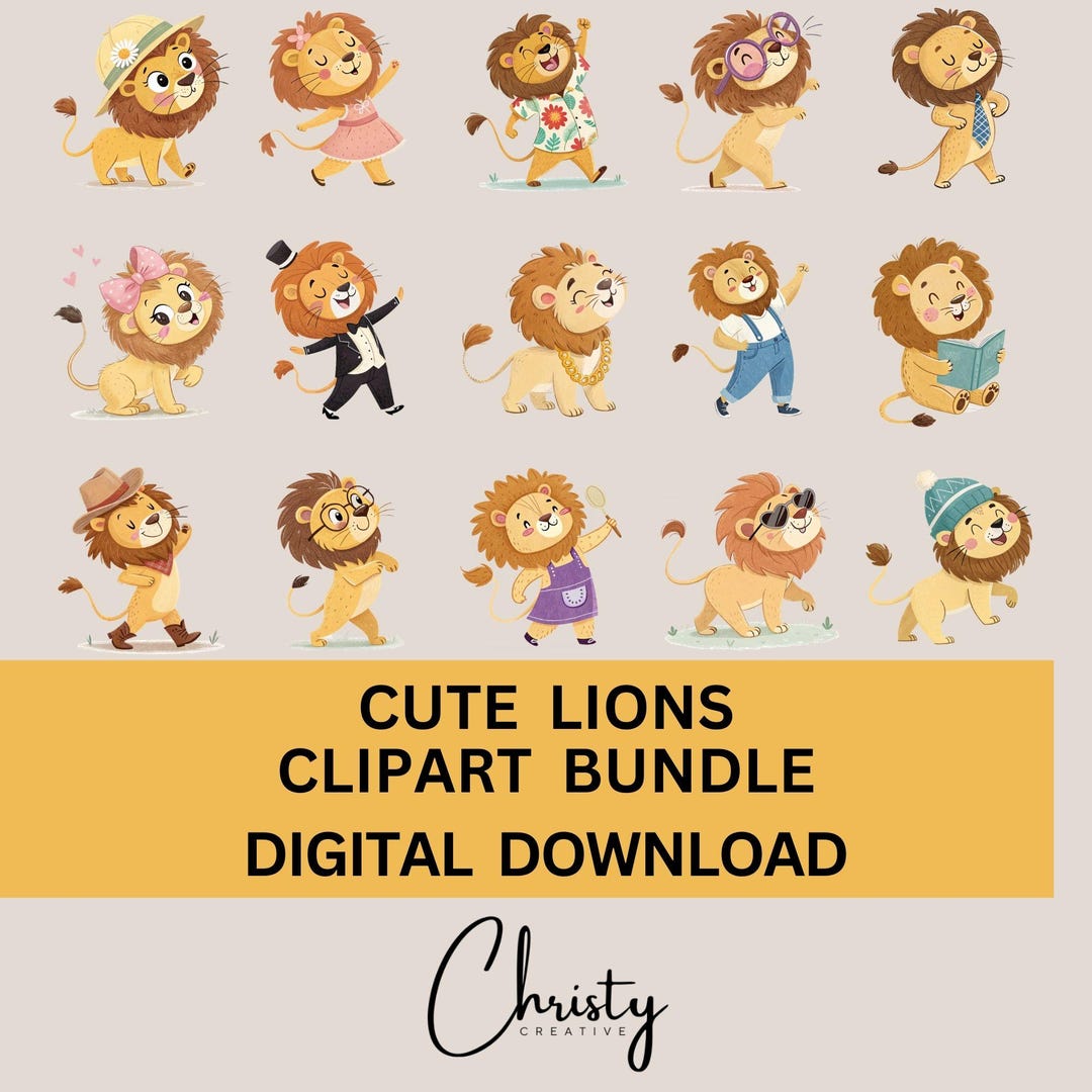 Cute Lion Clipart Bundle, 15 Lion Designs, Storybook Characters, Kids ...
