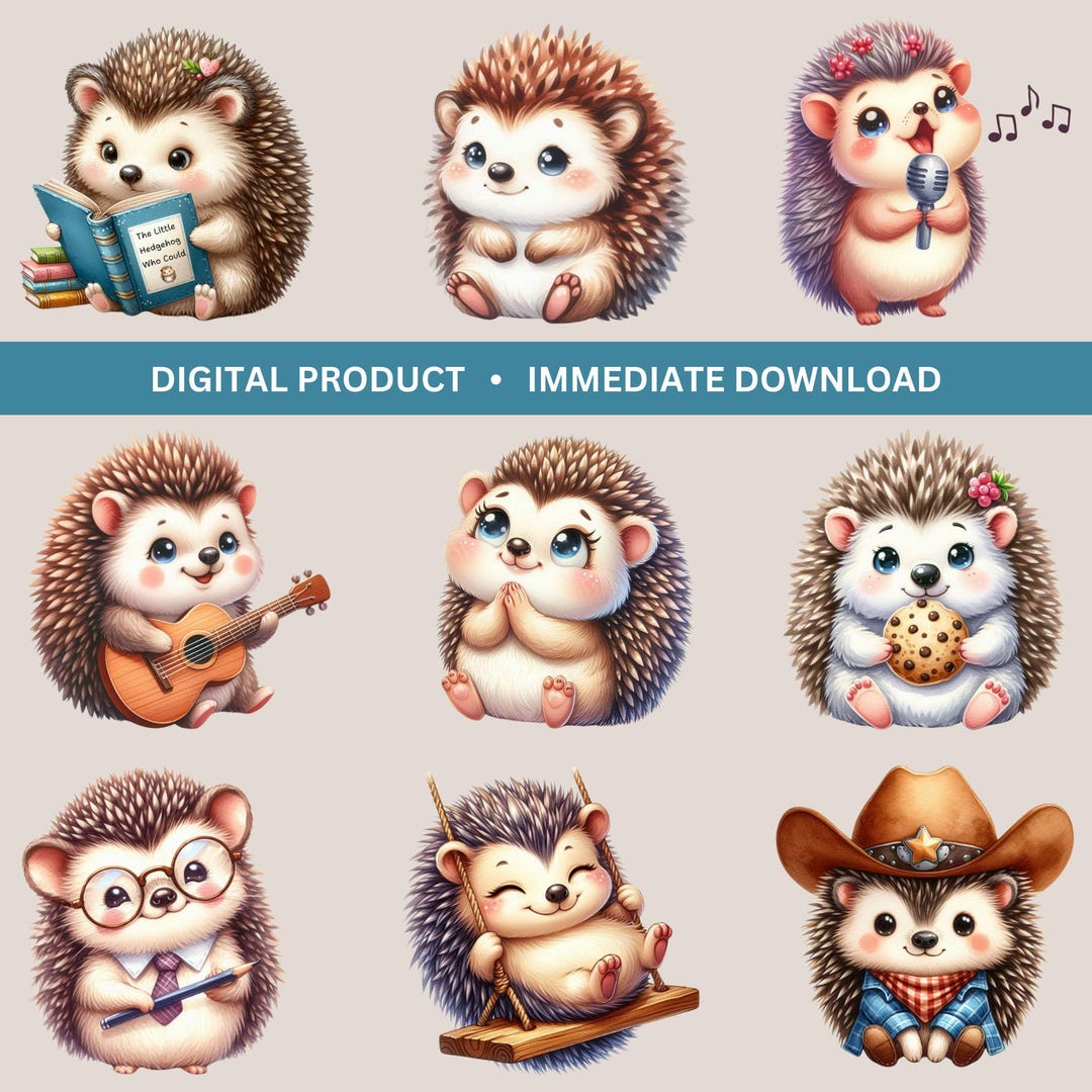 Cute Hedgehog Watercolor Bundle Hedgehog Clipart Digital Download ...