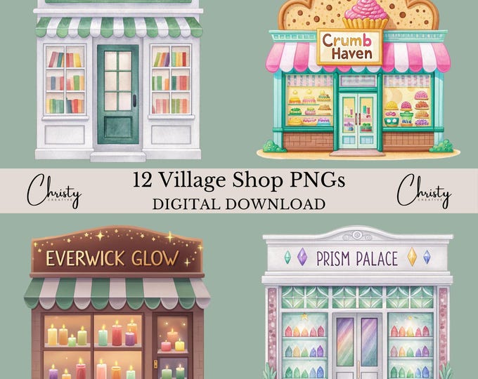 SHOPS CLIPART Town Building Icons BUSINESS Storefront Cityscape Clip ...