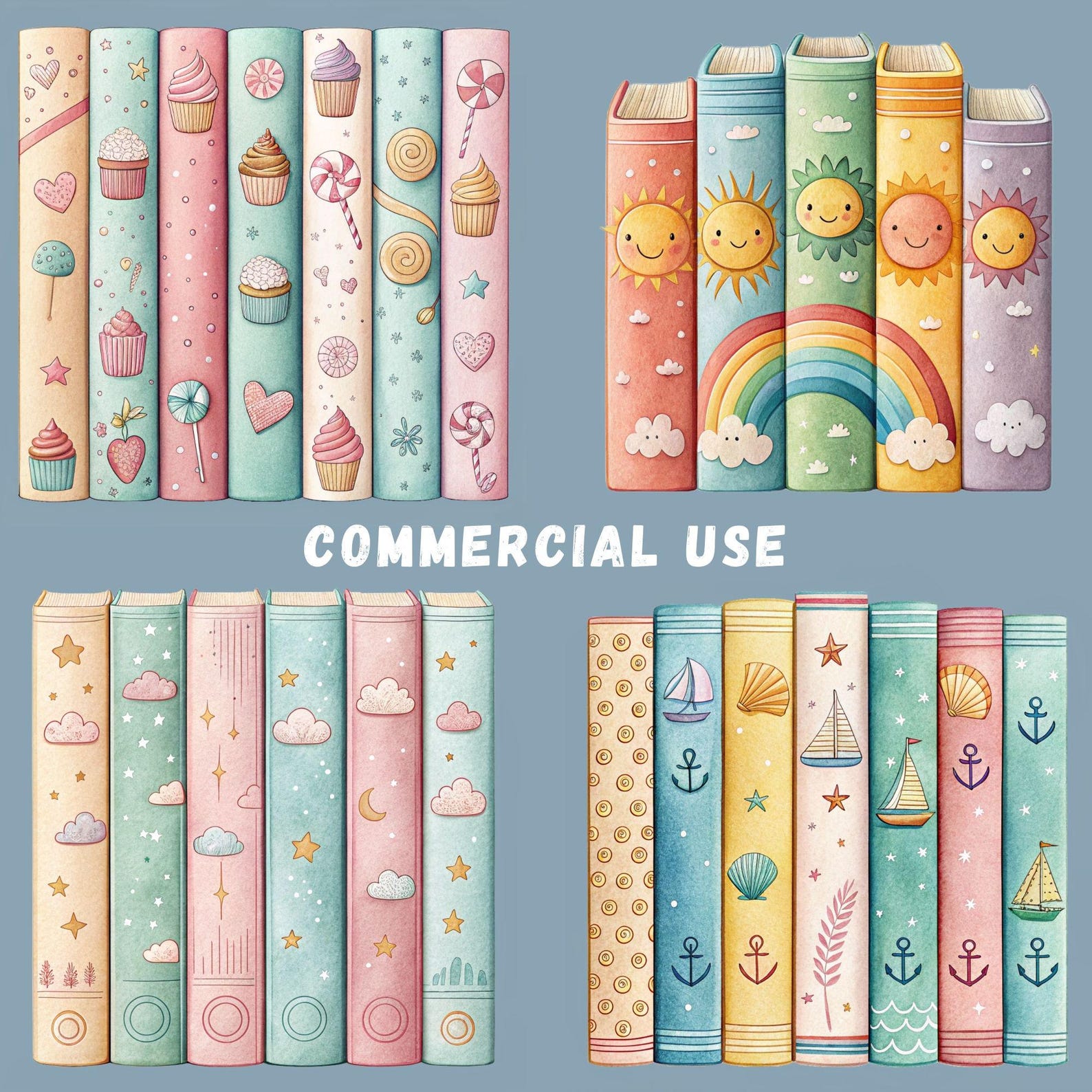 Book Border for Kids Clipart Bundle Cute Books Teacher Library Graphic ...