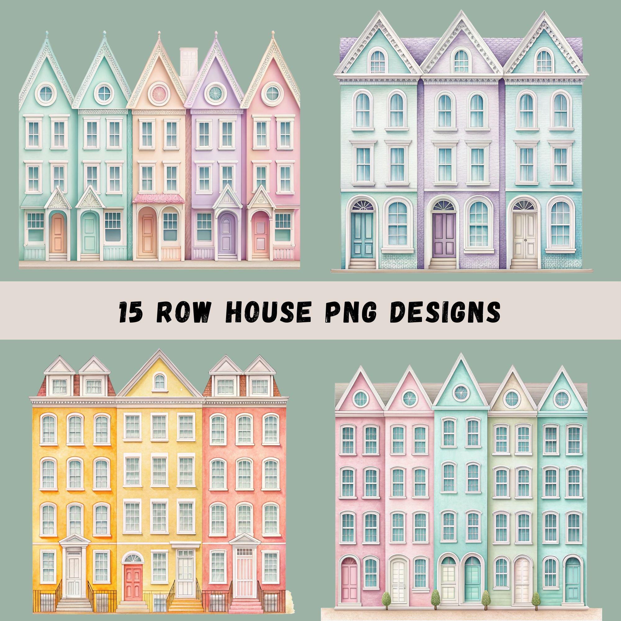 Row House Borders Clipart Bundle, 15 Whimsical Watercolor Row Houses ...