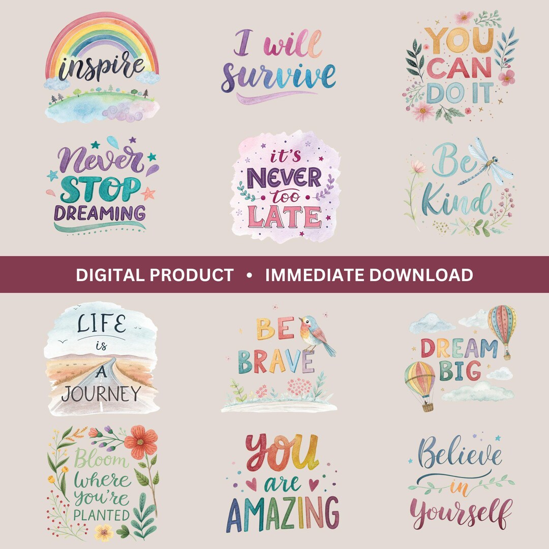 Positive Quotes Bundle, 12 Watercolor Quotes, Perfect for Print on ...