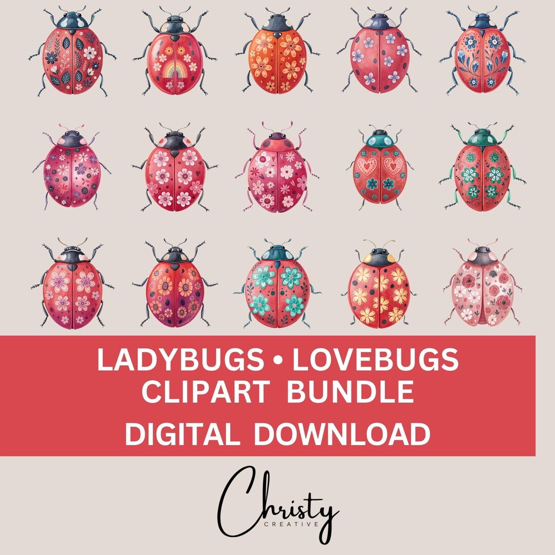 Floral Ladybug Clipart Bundle, 15 Watercolor Lovebug Designs, Ladybug ...