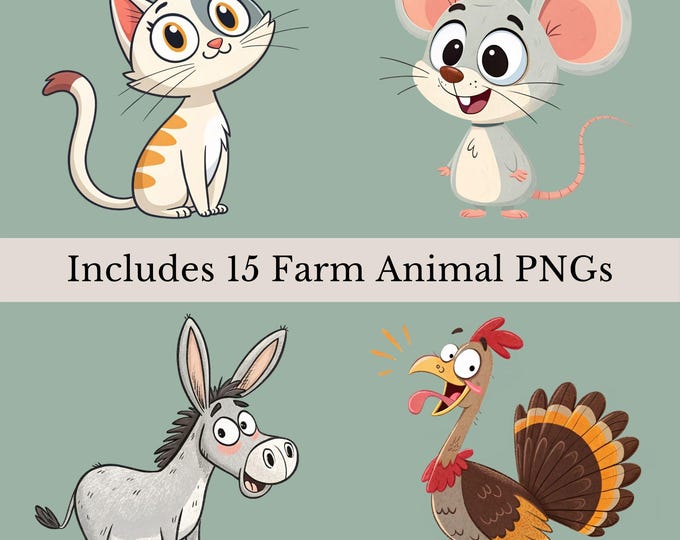 24 Quirky Farm Animals Clipart PNG Images - Watercolor Cute & Funny ...