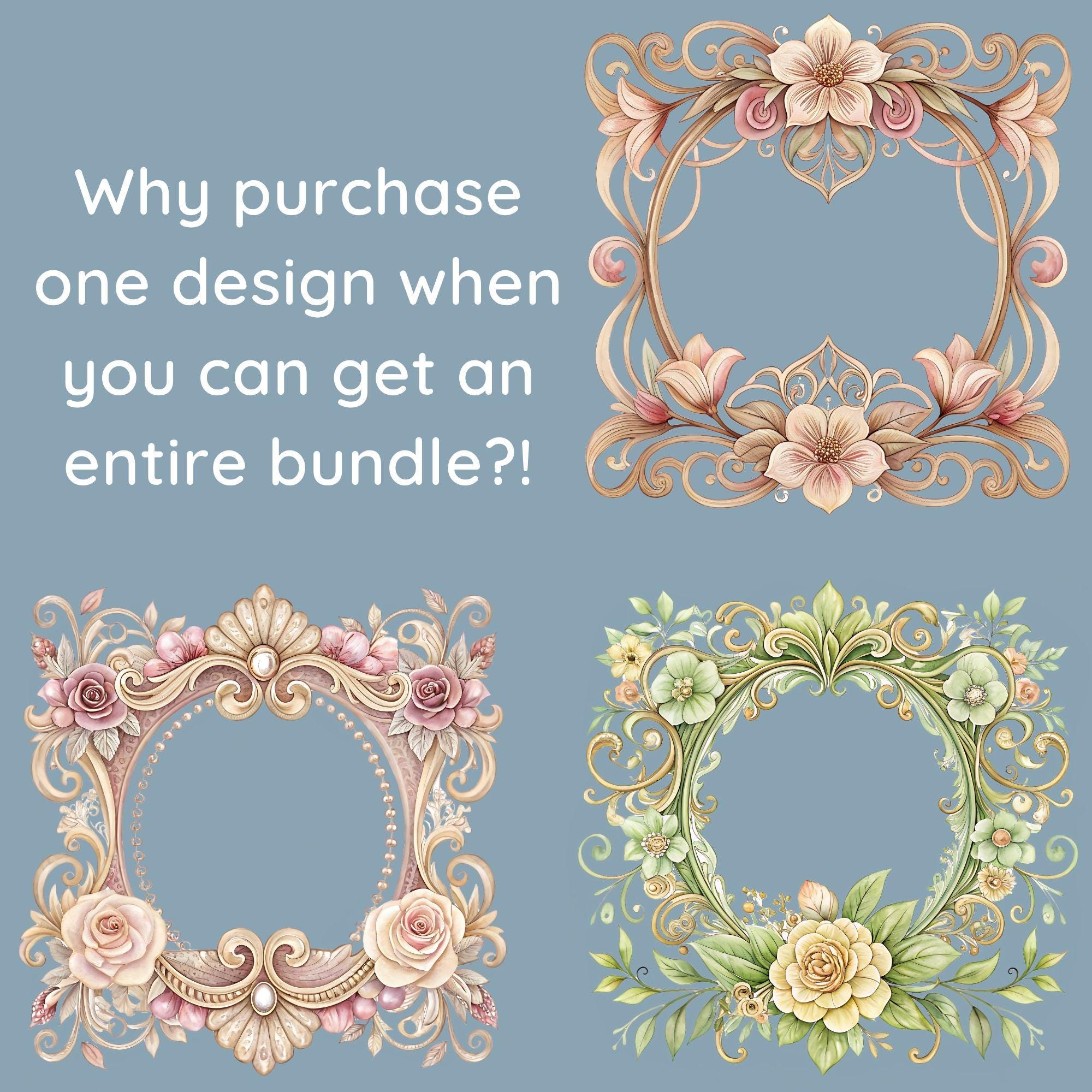 Floral Frames Clipart PNG Bundle, 15 Flower Border Designs, Flower ...