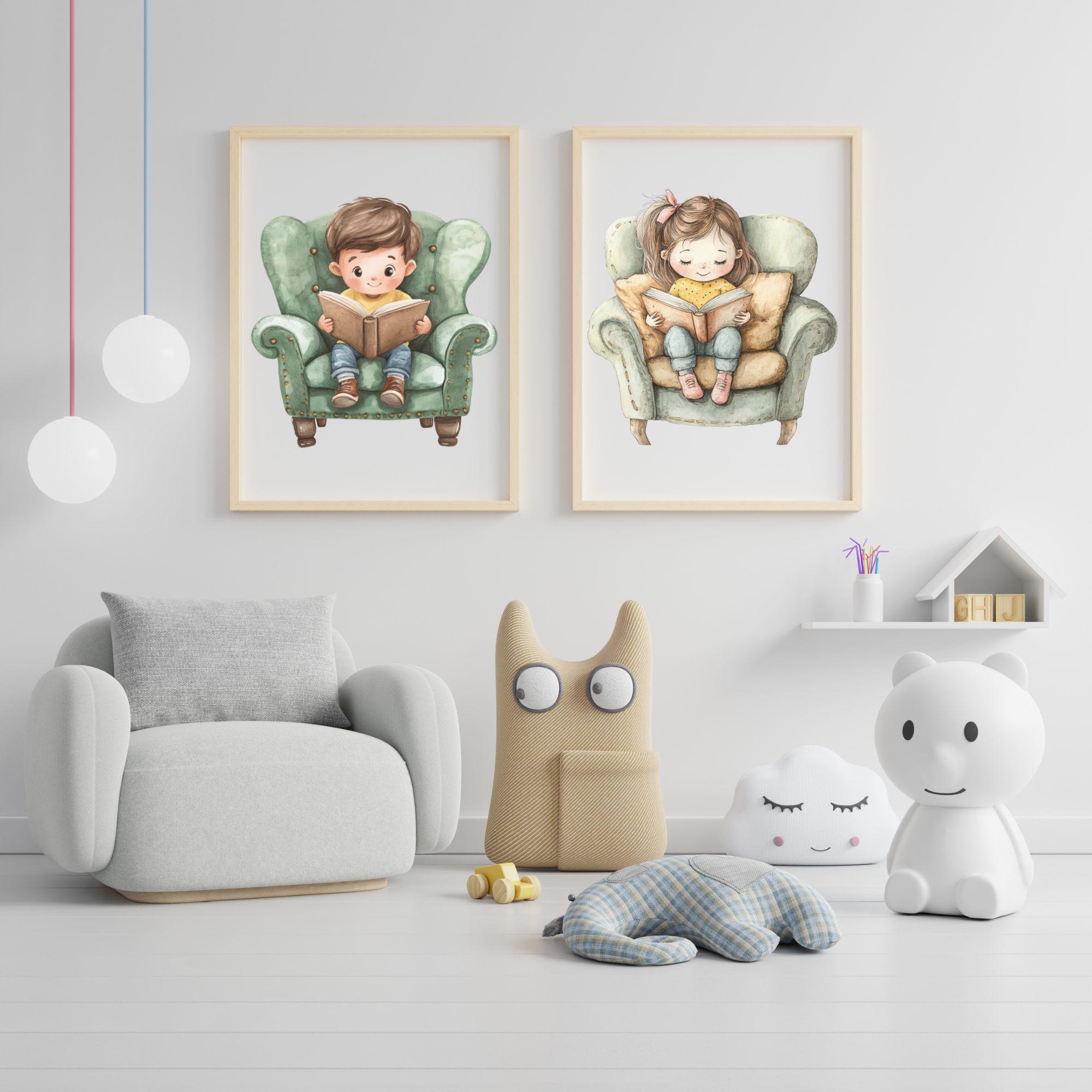 Children Reading Watercolor Bundle, 12 Children Reading Designs, Book ...